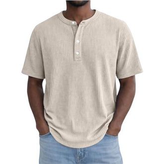 Generic Chemises Henley pour homme &agrave; manches courtes, chemise boutonn&eacute;e, t-shirt Henley de loisirs pour homme, haut d&eacute;t&eacute; &agrave; manches courtes boutonn&eacute;, col rond,