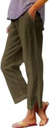 Generic Pantalon d&eacute;t&eacute; 7/8 pour femme - L&eacute;ger - Avec cordon de serrage et poches - Pantalon en coton et lin - Pantalon &eacute;l&eacute;gant et a&eacute;r&eacute; - D&eacute;contract&eacute; - Conforta