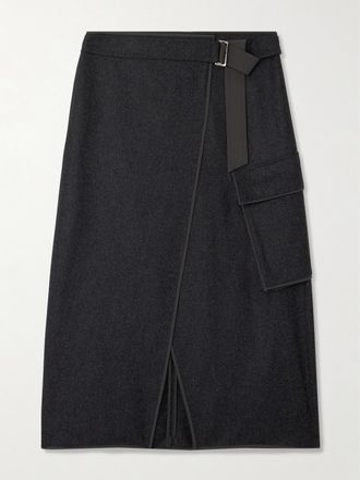 Brunello Cucinelli Jupe Midi Portefeuille En Feutre De Laine &Agrave; Finitions En Tissu Technique - Gris