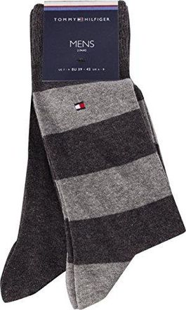 Tommy Hilfiger Lot de 12 paires de chaussettes de rugby à rayures unies/rayées pour homme, Gris (Anthracite 201), 39-42