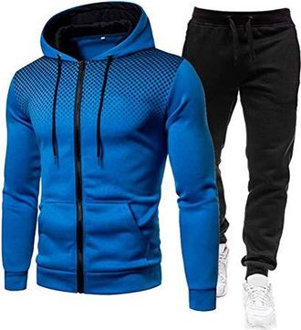 Onsoyours Survêtement Homme Ensemble Sweat-Shirt 2 pièces Chaud à Capuche et Pantalon de Sport Jogging B Bleu M