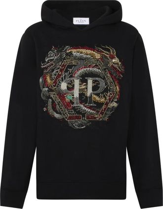 Philipp Plein Homme, Sweatshirts et sweats &agrave; capuche, Noir, Taille: XL Fleece Sweat &agrave; capuche SweaT-shirt Dragon