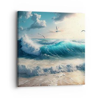 Arttor Bilder auf Leinwand 40x40cm Leinwandbild mit Rahmen Meer Wellen Strand Klein Wanddeko Bild Schlafzimmer K&uuml;che Deko Wandbilder Dekoration Wohnzimmer Wa