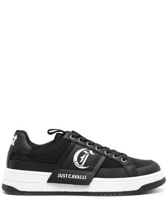 Just Cavalli baskets en cuir à logo imprimé - Noir