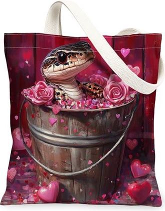 Generic Joli sac fourre-tout en toile serpent pour faire du shopping, 33 x 38,1 cm, sac &agrave; bandouli&egrave;re r&eacute;utilisable pour femme, peinture animale, d&eacute;coration ca