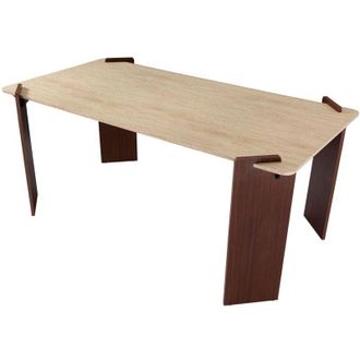 Menzzo Table &agrave; manger au design Art D&eacute;co Cezanne 80x190cm Effet travertin Beige et Bois fonc&eacute;
