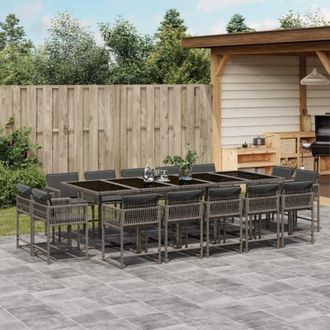 vidaXL Ensemble &agrave; manger de jardin 15 pcs coussins gris r&eacute;sine tress&eacute;e Vidaxl