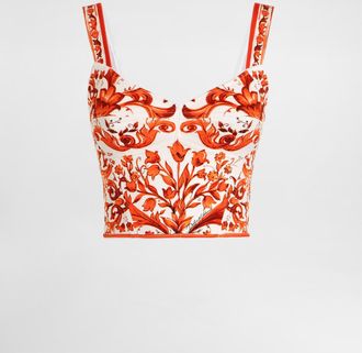 Dolce & Gabbana Bustier-top Aus Charmeuse Mit Majolika-print - Frau Blusen Und Tops Mehrfarbig 44