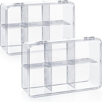 Com-Four 2x Aufbewahrungsbox für Tee und Teebeutel - Teebox aus transparentem Kunststoff mit 6 Fächern - Teekiste zur Teeaufbewahrung (2 Stück - ohne Aufschrif