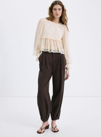 Mango Chemise combin&eacute;e dentelle jaune - Femme - S - MANGO