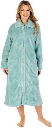 Slenderella Peignoir de bain zippé en polaire gaufrée douce pour femme, vert clair, 16-18
