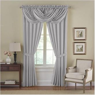 Elrene Home Fashions Versailles Vorhang aus Kunstseide, Raumverdunkelungsvorhang mit Stangentasche, 132 x 274 cm, Grau, 1 Vorhang