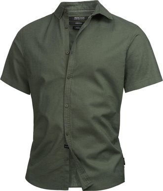 Indicode Herren INBravida Leinenhemd Kurzarm-Hemd mit Button-Down-Kragen | Herrenhemd Sommerhemd f&uuml;r M&auml;nner Beetle - Solid, XL