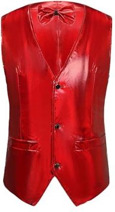 Generic Gilet brillant &agrave; col en V pour homme, gilet &agrave; simple boutonnage brillant, tendance, coupe ajust&eacute;e, haut de gamme et luxueux, gilet l&eacute;ger unique confor