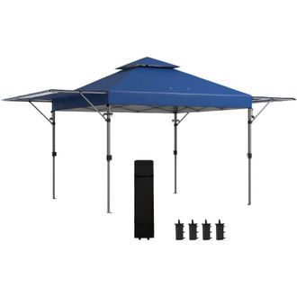 OUTSUNNY Tonnelle pop-up jardin pliant - Outsunny - avec 2 parois r&eacute;glables, sac &agrave; transport &agrave; roulettes - 5 x 3 m - bleu