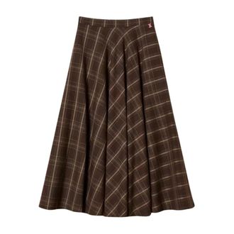 Twinset Myfo Langes Flanell-Karo-R&ouml;ckchen - - Skirts - Damen - Braun - M