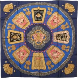 Herm&egrave;s Pre-owned Carr&eacute; 90 Festival des Amazones Silk Scarf - Femme - Pre-owned - Bleu - Taille: ONE Size