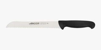 Arcos Couteau &agrave; Pain Lame Dentel&eacute;e Acier Inoxydable 200 mm - Id&eacute;al pour Trancher le Pain - Manche Polypropyl&egrave;ne Noir - S&eacute;rie 2900