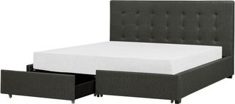 Beliani Beliani - Lit Double 180x200 cm en Tissu Gris Fonc&eacute; T&ecirc;te Capitonn&eacute;e Cadre &agrave; 2 Tiroirs Rochelle