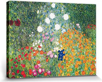 1art1 Gustav Klimt Poster Blumengarten, 1906-08 Bilder Leinwand-Bild Auf Keilrahmen | XXL-Wandbild Poster Kunstdruck Als Leinwandbild 80x60 cm