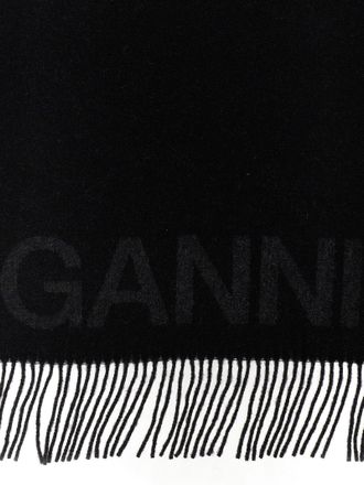 Ganni Logo Wool Scarf - Black