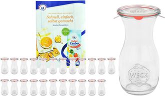 MamboCat 24er Set Weckgläser 290 ml Saftflaschen mit Deckel Einkochring Klammern I Original Weck Glasflasche Einweckflaschen für Säfte Saucen Öle UVM I inkl. D