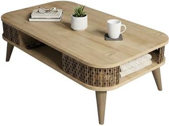 Dmora Couchtisch Kocab, Couchtisch, Zeitschriftenst&auml;nder f&uuml;r Sofa, Ablage f&uuml;r Wohnzimmer, 105 x 60 x 35 cm, Eiche