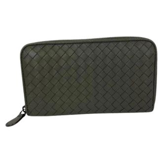 Bottega Veneta Portefeuille-pochette zipp&eacute; Pre-owned en cuir Intrecciato - Femme - Pre-owned - Gris - Taille: ONE Size