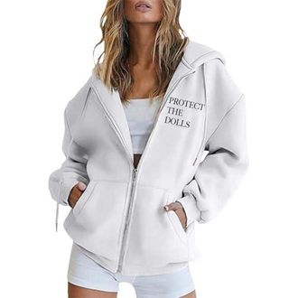 Generic Sweat &agrave; capuche pour femme, veste &agrave; capuche longue, sweat &agrave; capuche avec manches longues, fermeture &eacute;clair, manteau surdimensionn&eacute;, style sport, ferme