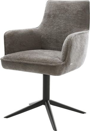 DELIFE Esszimmerstuhl Heira-Flex mit Armlehnen Fu&szlig;kreuz Schwarz Boucl&eacute; Soft Schlamm 360&deg; drehbar Wippfunktion Taschenfederkern