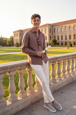 Trendyol MAN Herren Braun Einfarbig Lang Regular Fit Hemden