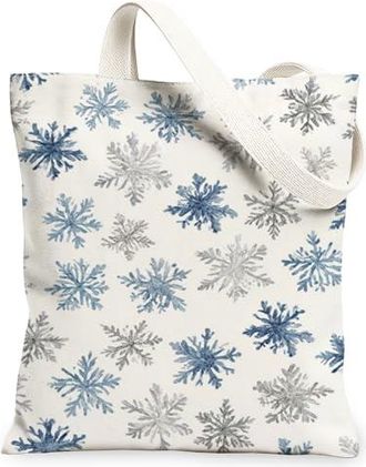 Generic Sacs fourre-tout en toile motif flocon de neige dhiver, sacs d&eacute;picerie r&eacute;utilisables, vintage, l&eacute;gers et lavables, toile pour ext&eacute;rieur, voyage, plage