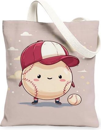 Generic Joli sac fourre-tout en toile de baseball, motif de personnages de sport amusants, sacs d&eacute;picerie r&eacute;utilisables, sacs d&eacute;t&eacute; ludiques, l&eacute;gers et lavable