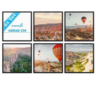 Photolini Bilderrahmen 40x40 Schwarz, 6er Set Bilderrahmen quadratisch 40x40 Holz MDF mit bruchsicherem Acrylglas, Rahmen 40 x 40 zum Aufhängen mit Zubehör - Pi