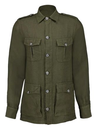 120% Lino chemise en lin &agrave; poches cargo - Vert