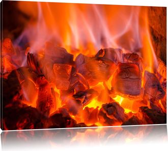 Pixxprint Holzkohle Feuer, Größe: 120x80cm, Leinwandbild, fertig gespannt, Wandbild, Dekoration, Kunstdruck, kein Poster