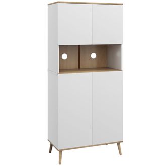 HOMCOM K&uuml;chenbuffet K&uuml;chenschrank 2 Schr&auml;nke mit T&uuml;r verstellbare Regale Nische in der Mitte 2 Kabeldurchl&auml;sse - 80 x 40 x 178 cm wei&szlig;