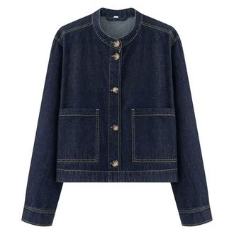 Generic Vestes en jean bleues pour femmes, veste en jean &agrave; manches longues avec poches, manteau tendance bleu, taille XS