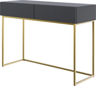 Selsey Schminktisch Makeup Tisch Frisiertisch Kosmetiktisch 110 cm Mit 2 Schubladen Veldio Schwarz Goldene Beine