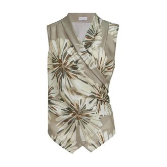 Brunello Cucinelli Haut sans manches drap&eacute; &agrave; imprim&eacute; floral - Femme - Tops - Multicolore - Taille: 40 FR