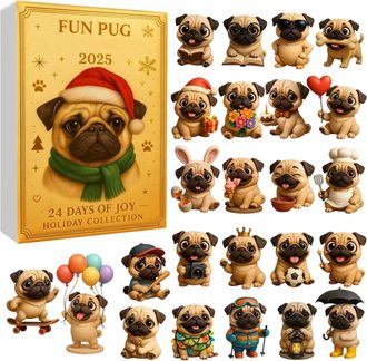 Generic 2025 Weihnachten Bulldogge Kalender | 24 Tage 2D Acryl Verzierungen - Weihnachten Aftel Verzierungen,F&uuml;r Urlaub Geburtstag Party B&uuml;ros Home Zimmer Kla