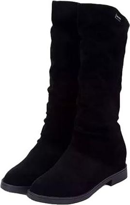 Generico Bottines élégantes en daim pour femme - Bottes western avec fermeture éclair - Bottes plates mi-hautes - Bottes déquitation - Bottes dhiver - Bottes d