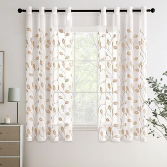 Miulee Gardinen Voile Vorhänge mit Ösen Paneelvorhang für zu Hause, Wohnzimmer und Schlafzimmer 2er Set Beige 160x140 cm