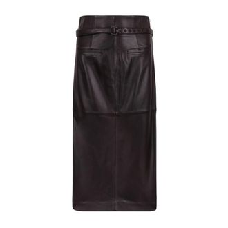 Ami Jupe Midi en Cuir Marron Fonc&eacute; - Femme - Jupes - Brun - Taille: 38 FR