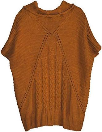 styleBREAKER Poncho en Maille Fine pour Femme avec Motif tress&eacute;, Manches et col ch&acirc;le 08010054, Couleur:Curry