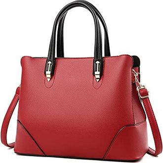 Generic Sacs &agrave; main et sacs &agrave; main pour femme tendance en cuir avec poign&eacute;e sur le dessus - Grand sac &agrave; bandouli&egrave;re, Rouge, Large
