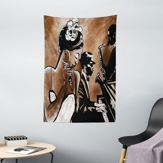 Abakuhaus Jazz Wandteppich, Musiker-Band f&uuml;hrt durch Kunst, Wohnzimmer Schlafzimmer Wandtuch Seidiges Satin Wandteppich, 100 x 150 cm, Koksgraue Umber