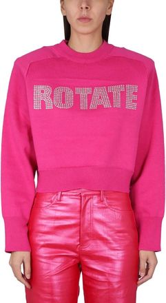 Rotate Rotate Birger Christensen, Femme, Sweatshirts et sweats &agrave; capuche, Rose, Taille: 36 FR Pull En Maille Ferme Avec Logo Strass