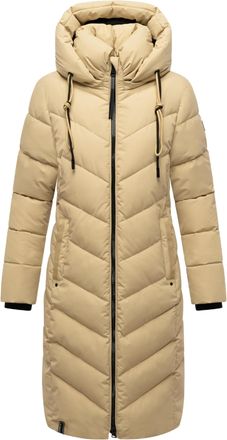 Navahoo Damen Wintermantel Warmer Langer Steppmantel mit Abnehmbarer Kapuze Sahnekatzii XIV Sand Gr. 4XL