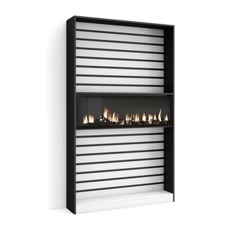 Skraut Home | B&uuml;cherregal Bibliothek | Bookshelf, Bookcase | 110x186x25cm | Wohnzimmer, Esszimmer, B&uuml;ro | Elektrokamin. Ma&szlig;e | Moderner Stil | Wei&szlig; und Schwarz
